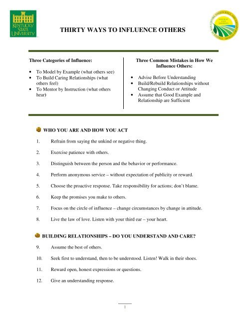30 Ways to Influence Others