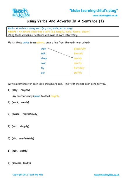 Using Verbs And Adverbs In A Sentence (1) - Teach My Kids