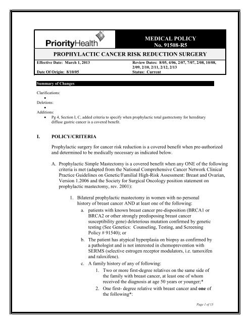 Prophylactic Cancer Risk Reduction Surgery - Priority Health