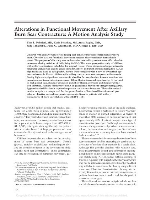 Alterations in Functional Movement After Axillary Burn Scar ...