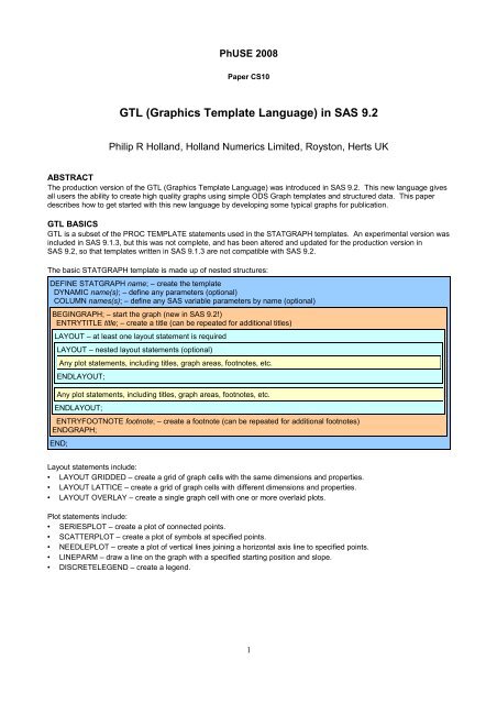 GTL (Graphics Template Language) in SAS 9.2 - PhUSE