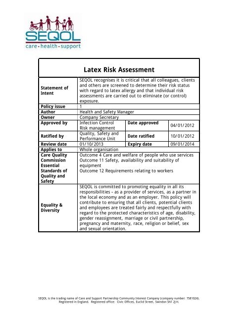 H&S: Latex risk assessment - NHS Swindon