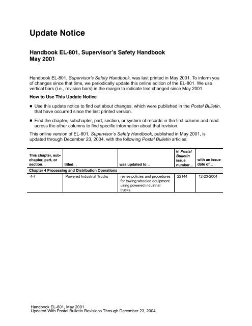 Handbook EL-801 - Supervisor's Safety Handbook - usps handbooks
