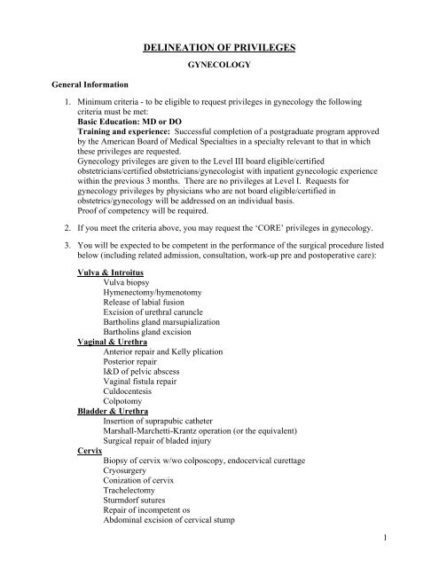 DELINEATION OF PRIVILEGES - Hospital Services Corporation