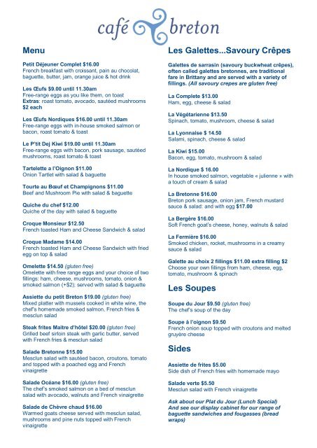 Menu Les Galettes...Savoury Crêpes Les Soupes Sides - Cafe Breton