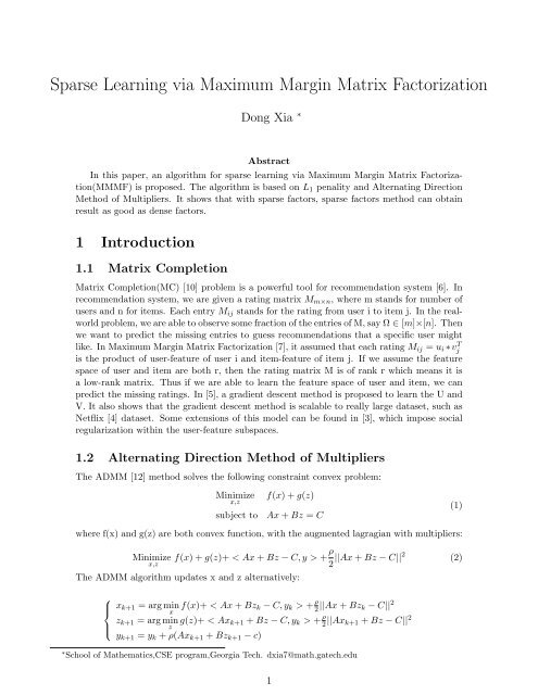 Sparse Learning Via Maximum Margin Matrix Factorization