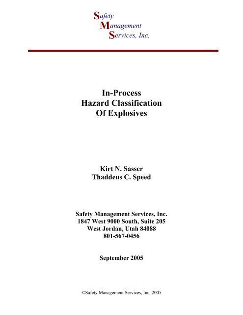 Hazard Classification of In-process Explosives - Safety Management ...