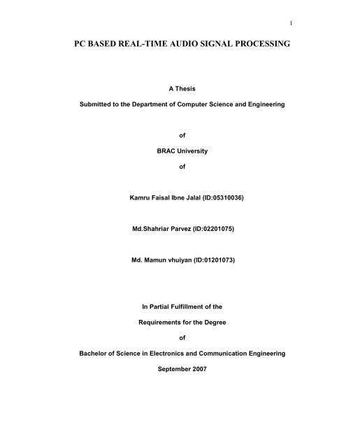 PC based real time audio signal processing.pdf - BRAC University ...