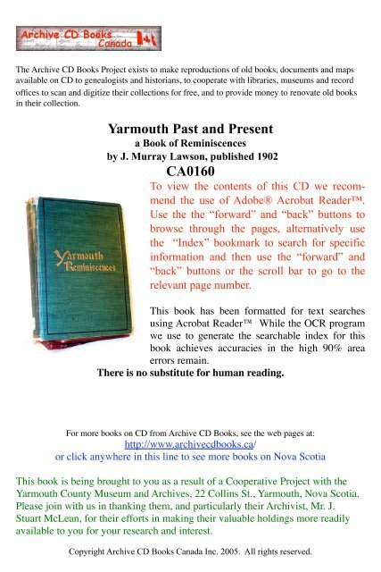 Yarmouth Past and Present CA0160 - Archive CD Books Canada