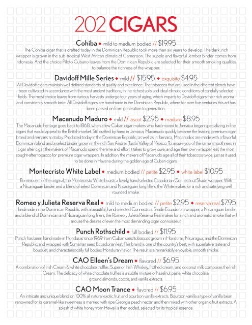 Cigar Menu - 202 Market