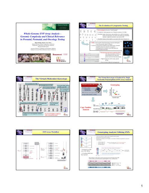 Whole-Genome SNP Array Analysis - Beaumont Laboratory Whole-Genome SNP Array Analysis - Beaumont Laboratory