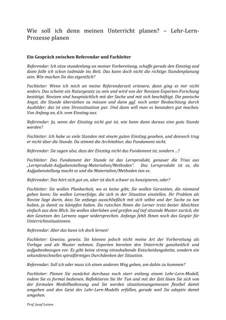 1 Lehr-Lern-Prozesse planen - Das Lehr-Lern-Modell