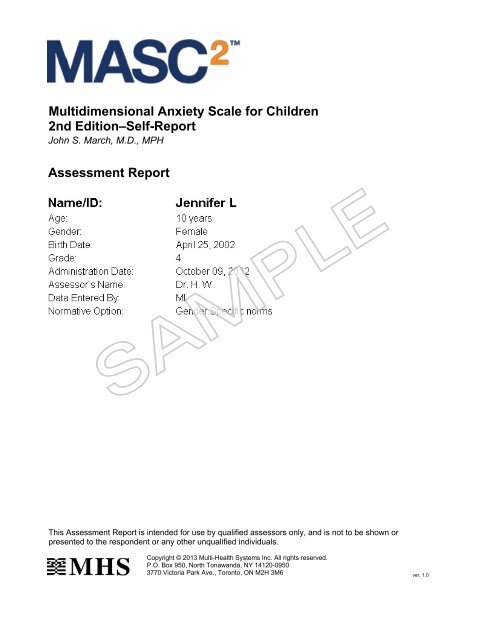 Multidimensional Anxiety Scale for Children 2nd Edition ... - ACER Multidimensional Anxiety Scale for Children 2nd Edition ... - ACER