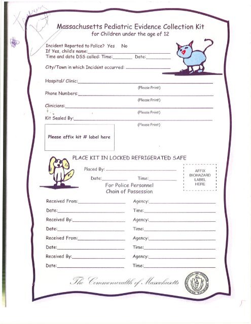 Pediatric Sexual Assault Evidence Collection Kit