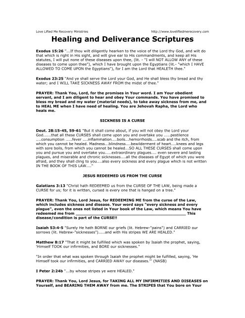 Healing and Deliverance Scriptures - Love Lifted Me Recovery ...