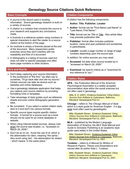 Genealogy Source Citations Quick Reference - Geneabloggers