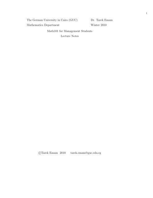 The German University in Cairo (GUC) Dr. Tarek ... - Math Department