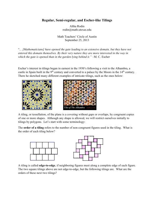 Escher Tilings - Math Teachers' Circles