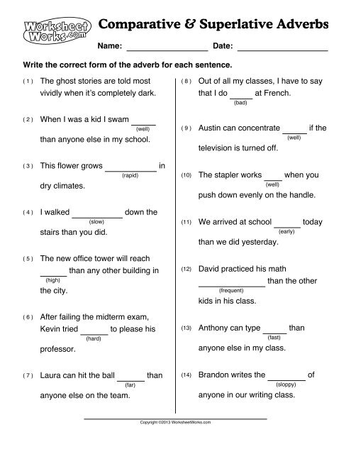 Comparative and Superlative Adverb Practice
