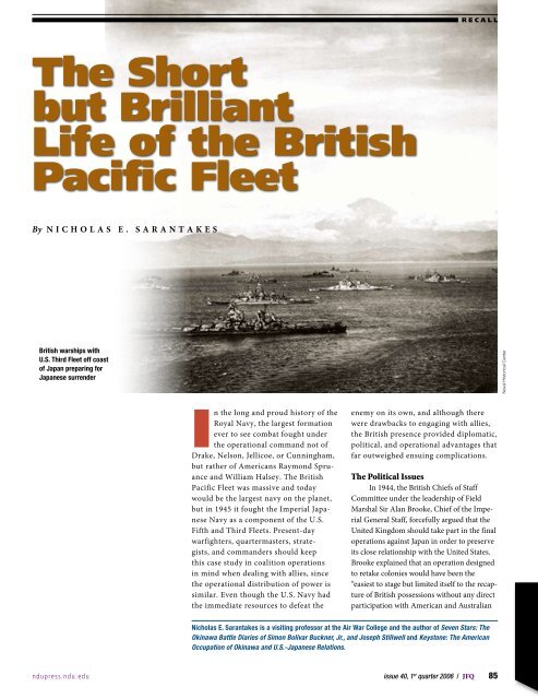 “The Short but Brilliant Life of the British Pacific Fleet,” Joint ...