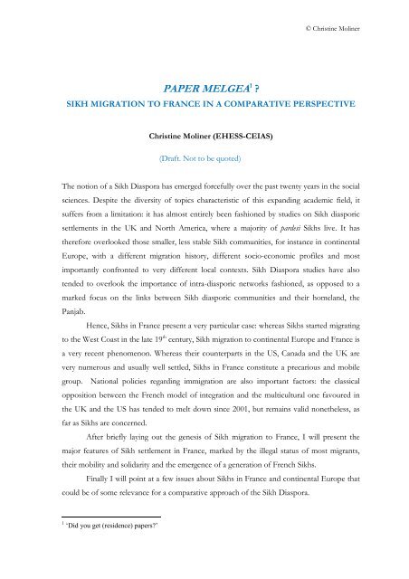 Sikh Migration to France in a Comparative Perspective