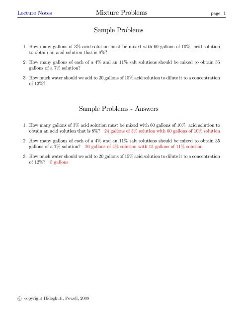 Mixture Problems - Marta Hidegkuti