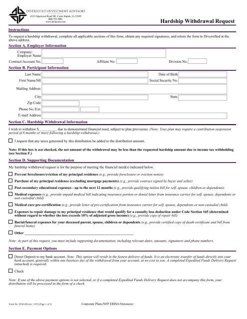 Hardship Withdrawal Request