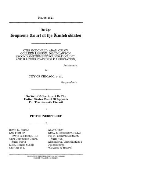 Petitioner's Brief for McDonald v. Chicago - ChicagoGunCase.com