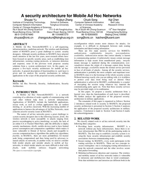 A Security Architecture For Mobile Ad Hoc Networks