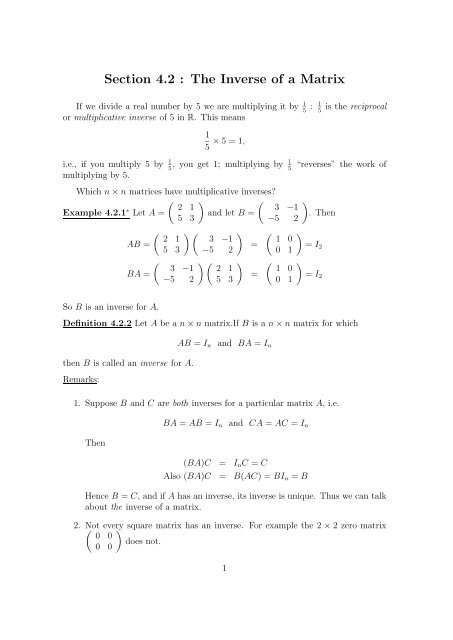 Section 4.2 : The Inverse of a Matrix