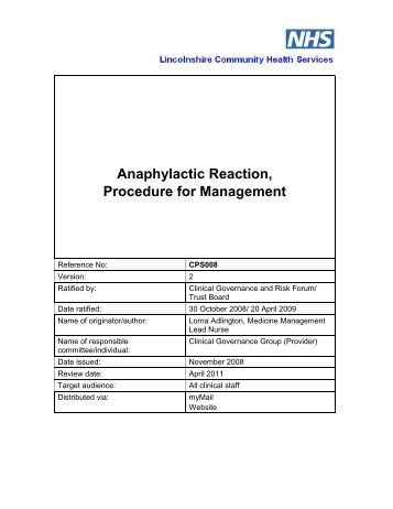 Anaphylactic Reaction Emergency Treatment - Northern Health and ...