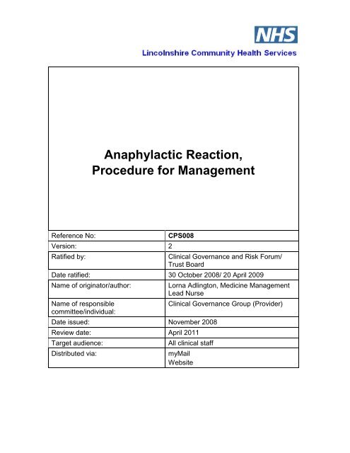 CPS008 Anaphylactic Reaction, Procedure for Management.pdf