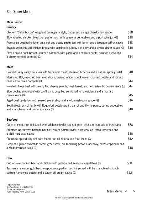 Set Dinner MenuMain Cours