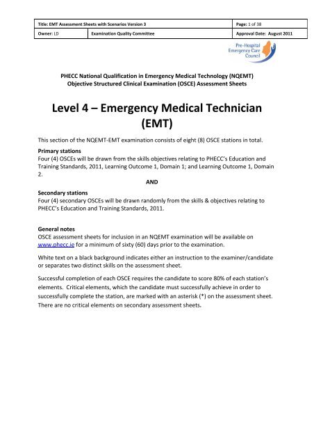 EMT Assessment Sheets - Phecc