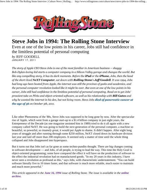 Steve Jobs in 1994: The Rolling Stone Interview