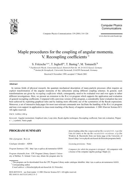 Maple procedures for the coupling of angular momenta. V ...