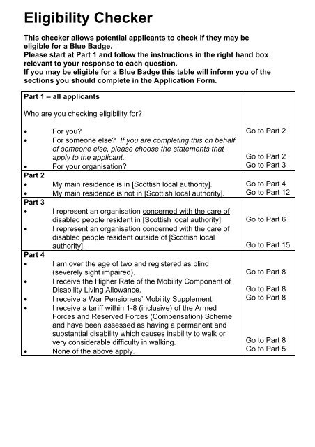 Blue Badge Application Form Eligibility Checker