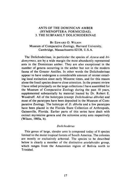 (hymenoptera: formicidae). 3. the subfamily dolichoderinae ... - Antwiki