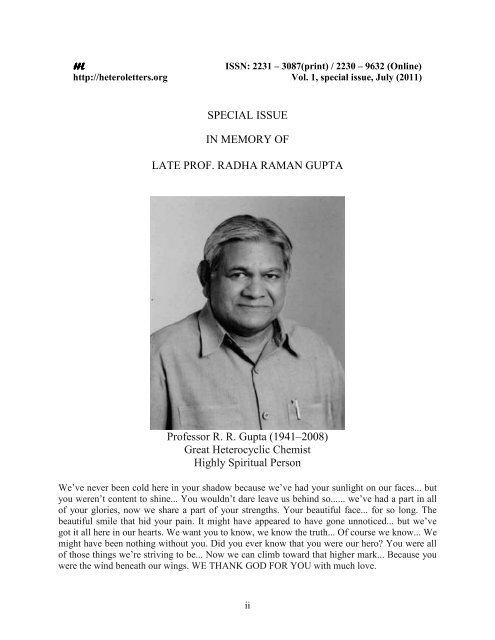 special issue in memory of late prof. radha - Heterocyclic Letters