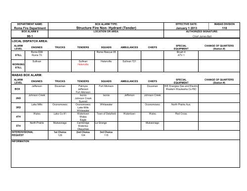 Rome MABAS Cards - Sullivan Fire Department