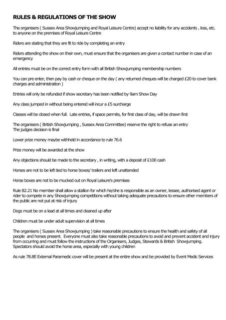 rules & regulations of the show - British Show Jumping Area 46