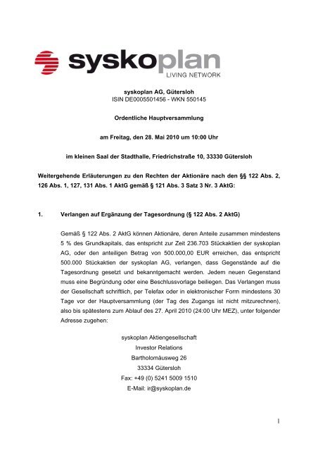 syskoplan AG, Gütersloh ISIN DE0005501456 - WKN ... - Reply