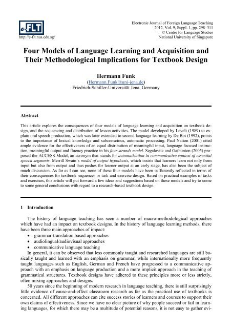 Four Models of Language Learning and Acquisition and Their ...