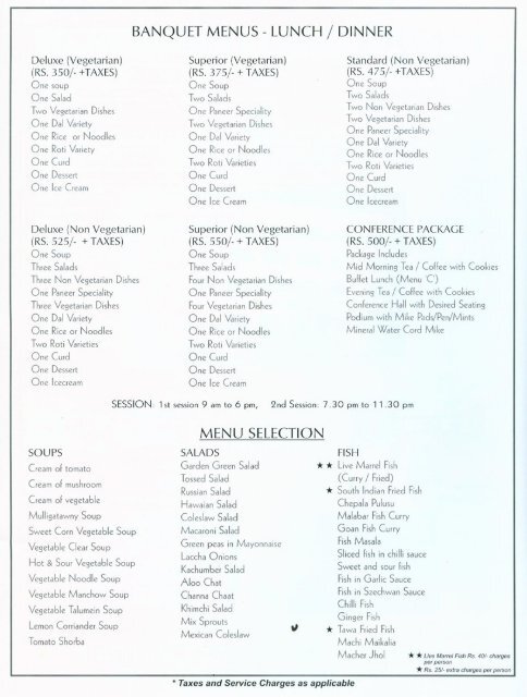 banquet menus - lunch / dinner - The Central Court Hotel Hyderabad