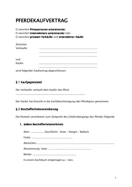 Fragen Zum Pferdekaufvertrag – Pferdekaufvertrag Pri – GIAU