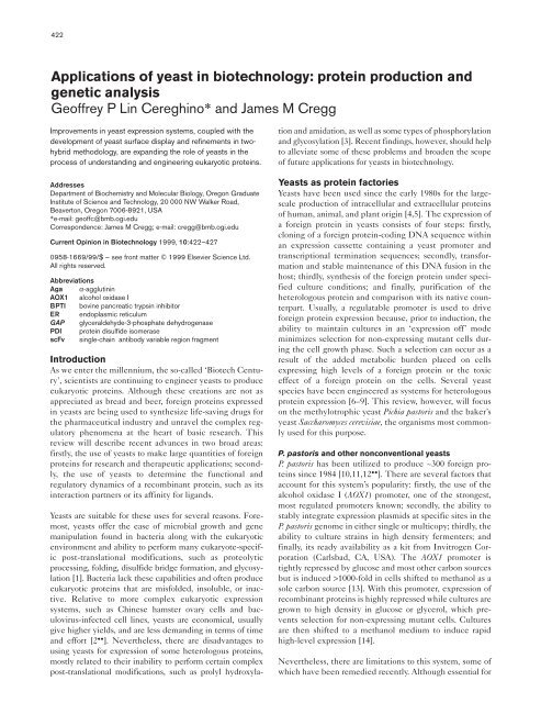 Applications of yeast in biotechnology: protein production and ...