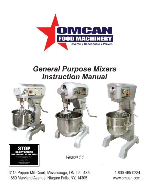 General Purpose Mixers Instruction Manual - iFoodEquipment.ca