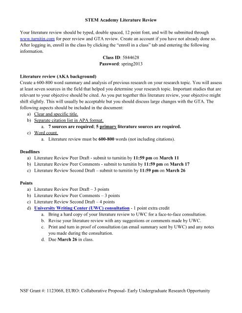 Literature Review - Office of Undergraduate Research