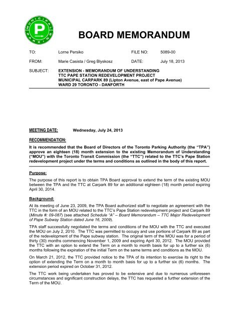 BOARD MEMORANDUM - Green P