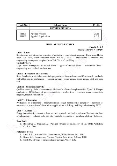 DEPARTMENT OF PHYSICS - Karunya University DEPARTMENT OF PHYSICS - Karunya University